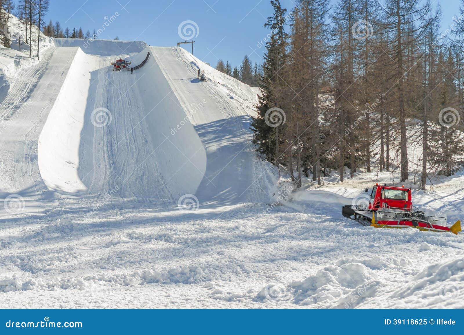 Ratrak Making Half Pipe Slope for Snowboard and Ski Stock Image - Image ...
