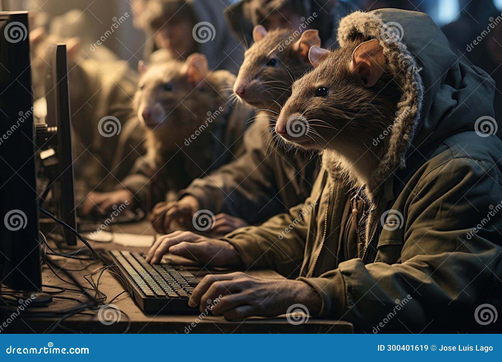 Rats Acting on Humans in Front of a Computer Stock Illustration ...