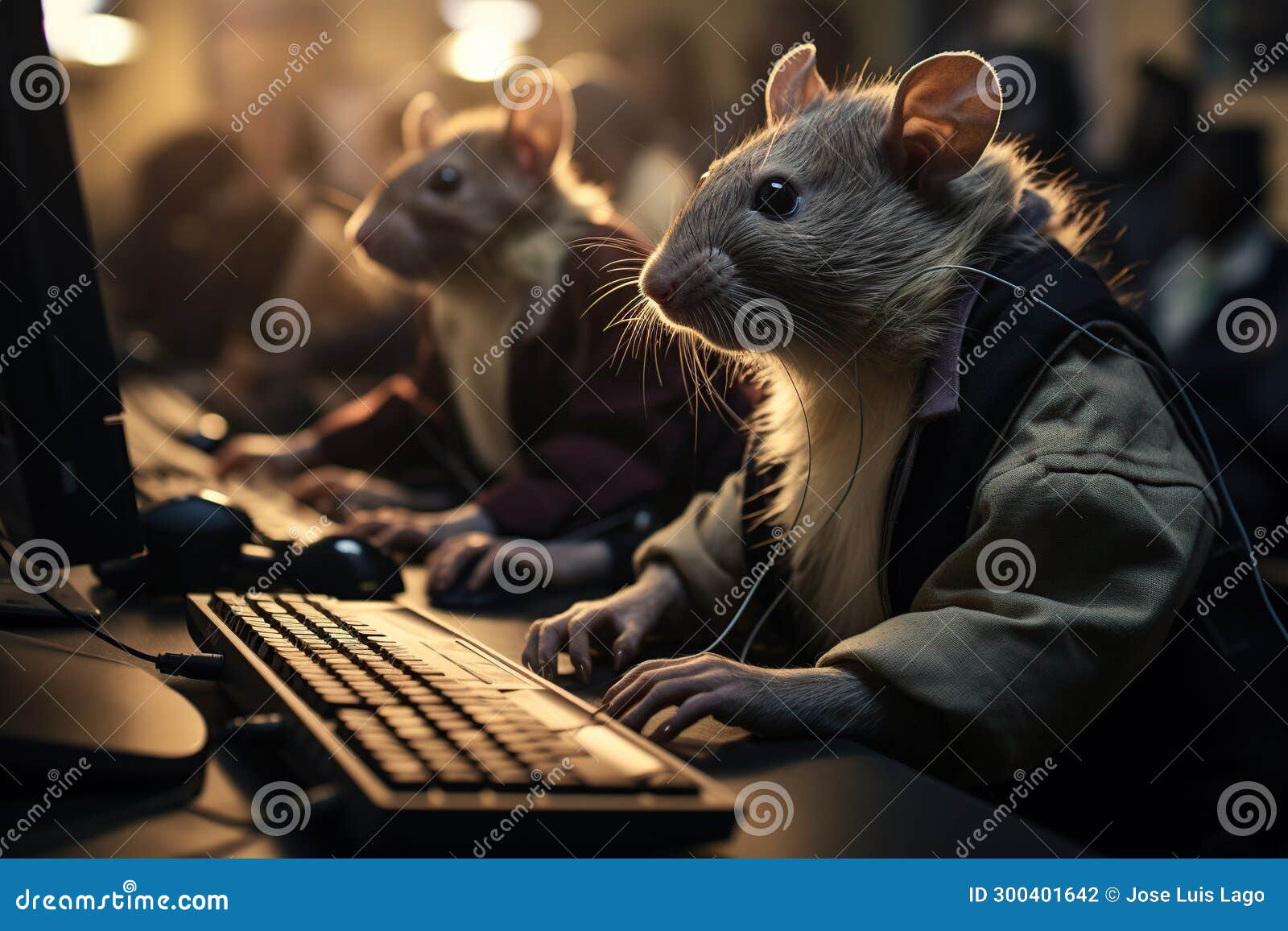 Rats Acting on Humans in Front of a Computer Stock Illustration ...