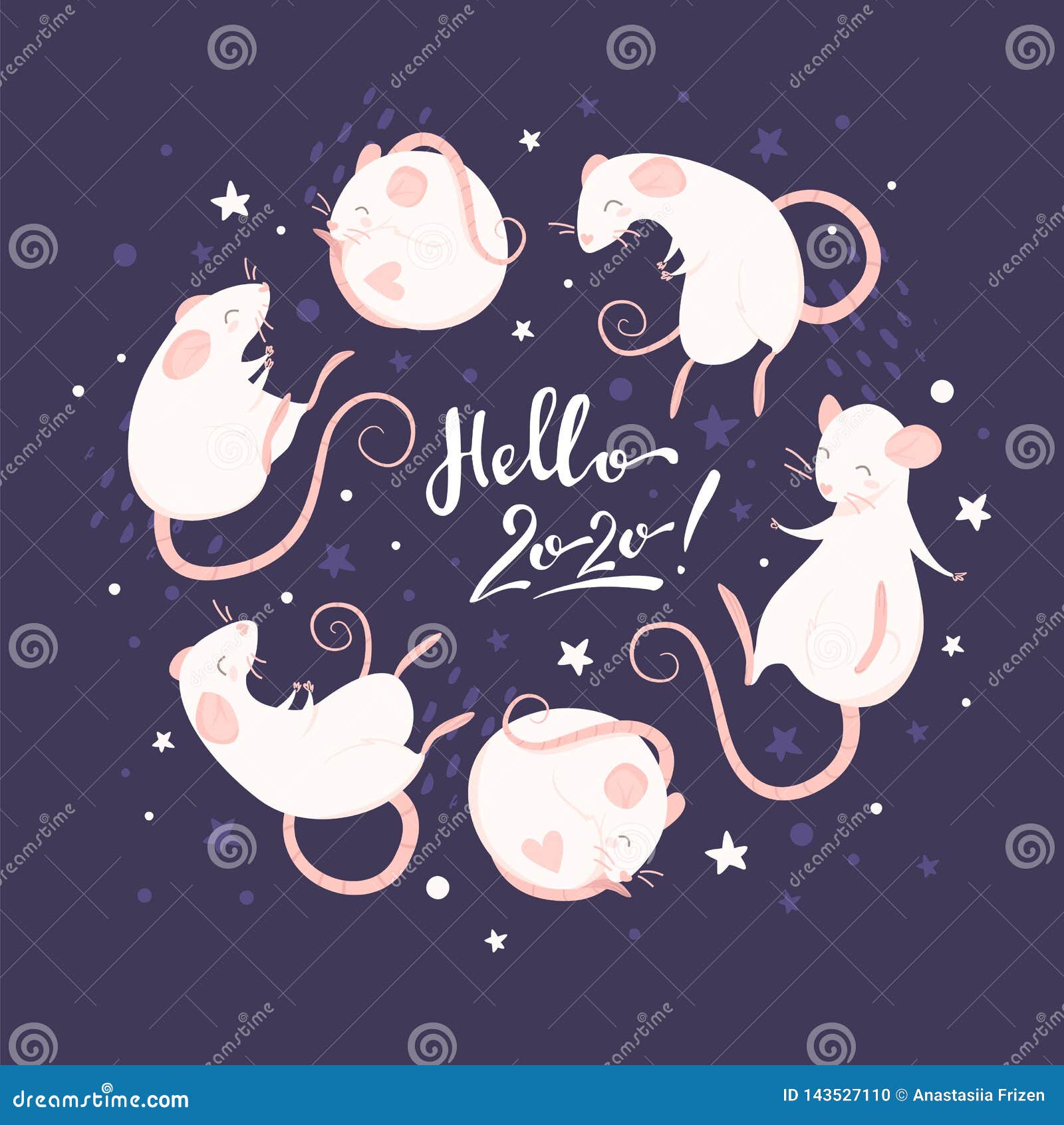 Rats in a Circle and Text Hello 2020 Stock Vector - Illustration of ...