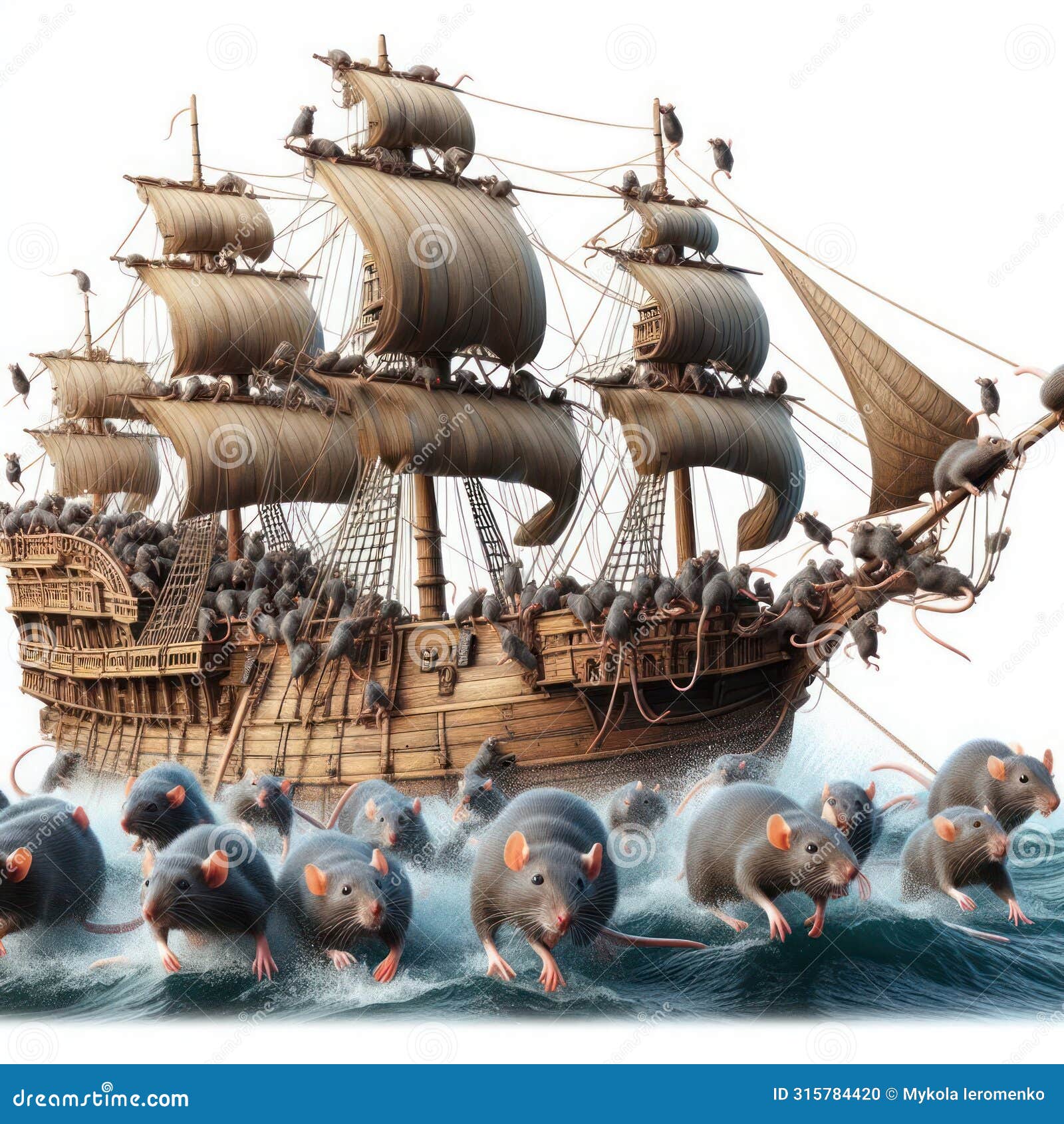 Rats Fleeing from a Sailing Ship. Stock Photo - Image of colour ...