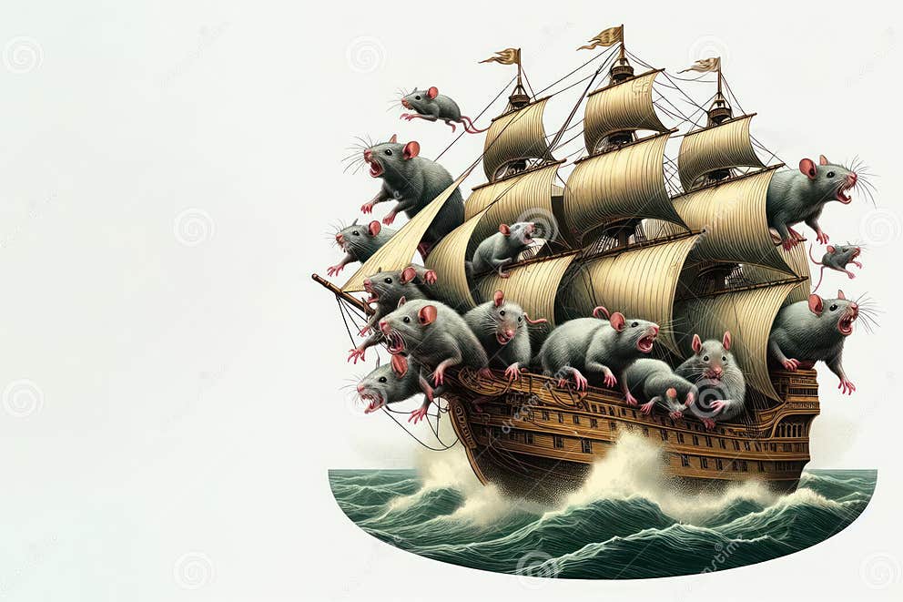 Rats Fleeing from the Ship. Space for Text. Stock Image - Image of rats ...