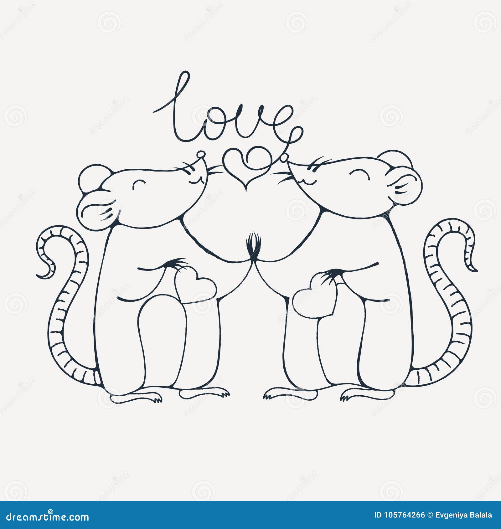 Rats In Love. Coloring Page. Cartoon Vector | CartoonDealer.com #105764291