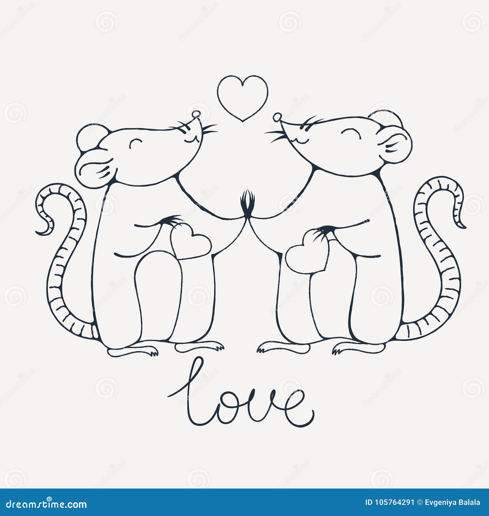 Rats In Love. Coloring Page. Cartoon Vector | CartoonDealer.com #105764291