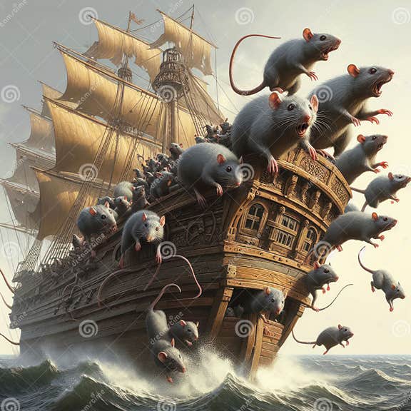 Rats are Running from a Sailing Ship. Stock Illustration - Illustration ...