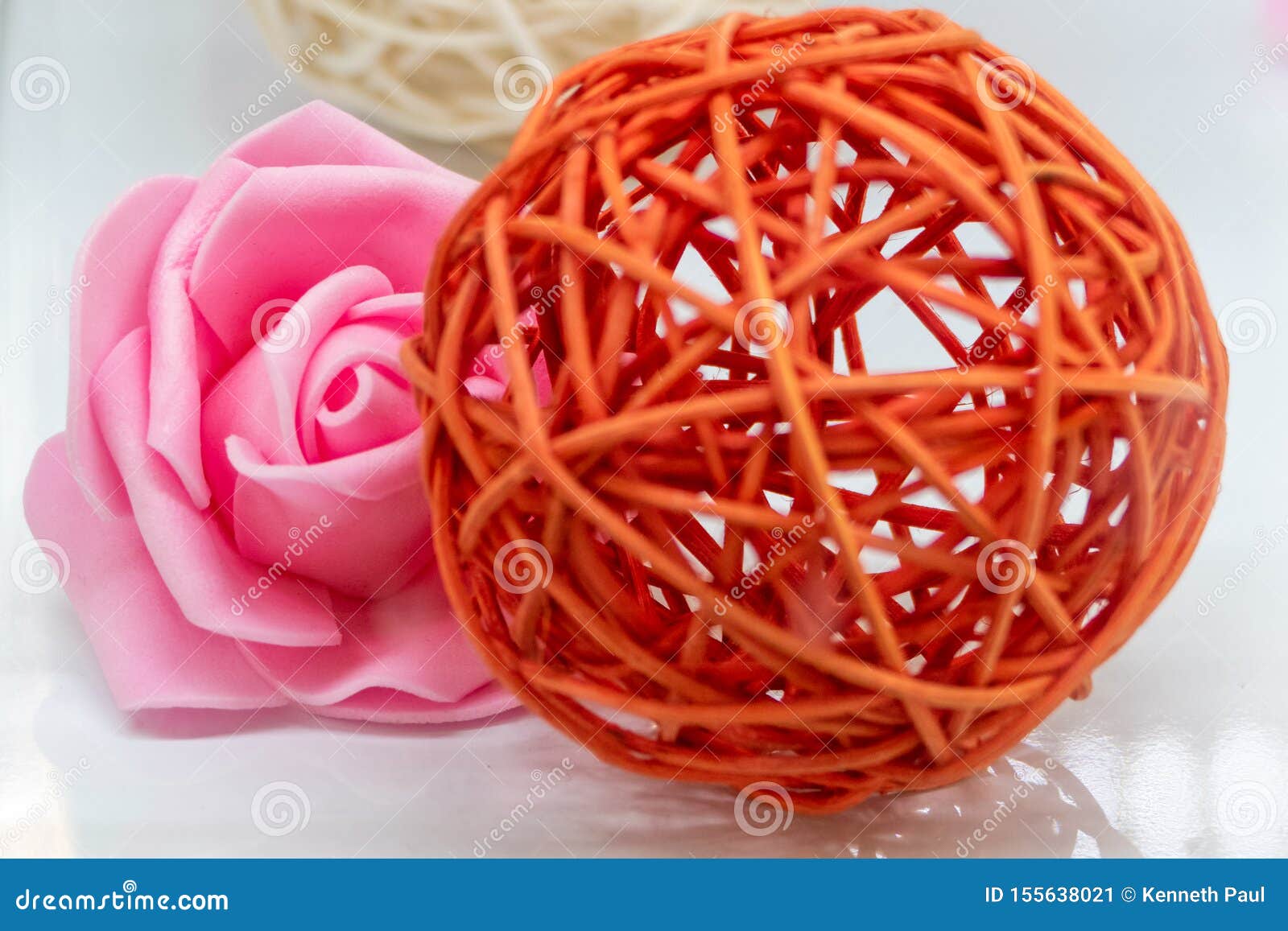 Rattan Ball and Flower on White Stock Image - Image of twine, yellow ...