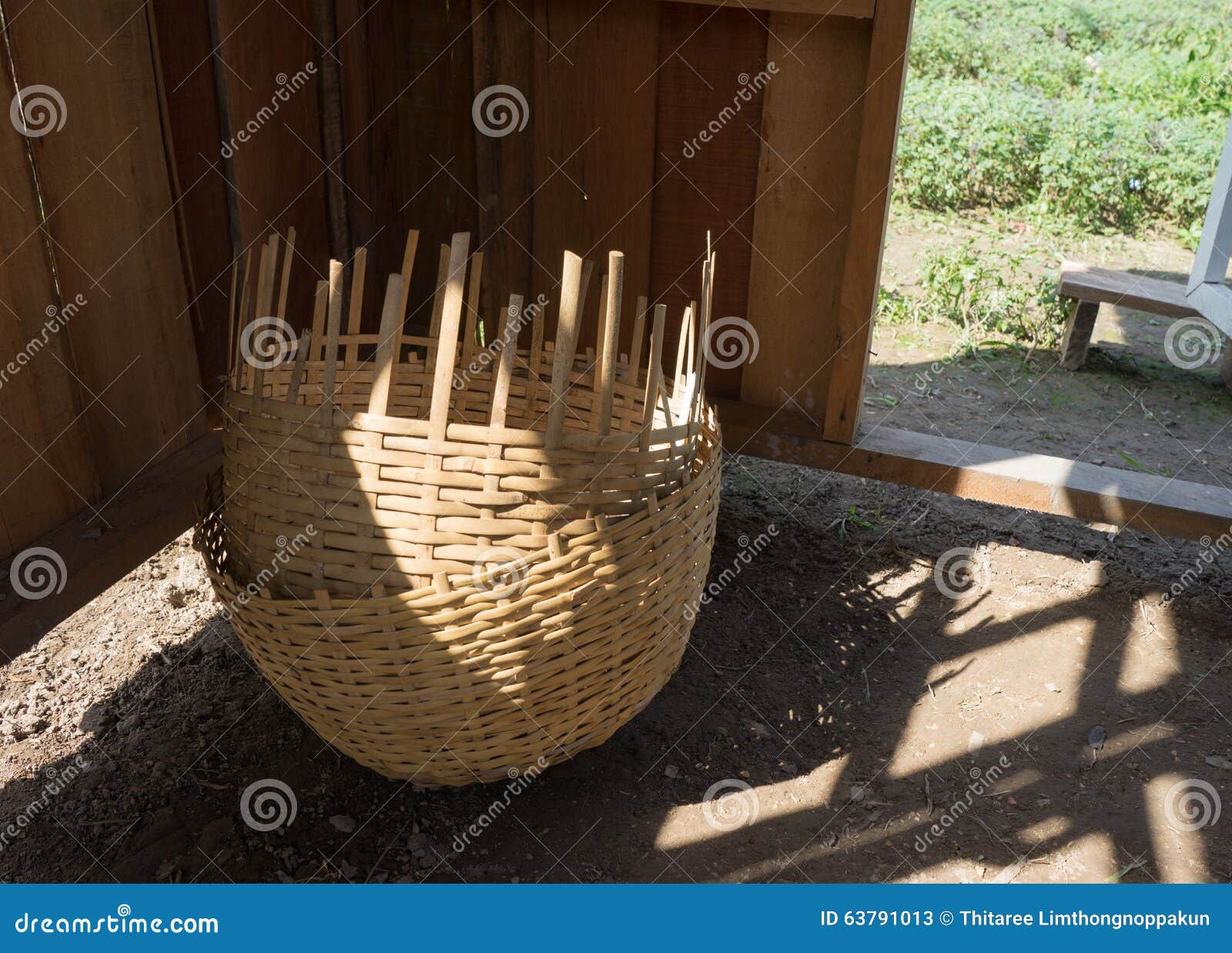 Rattan Basket , Wicker Handmade on the Soil Floor Stock Image - Image ...