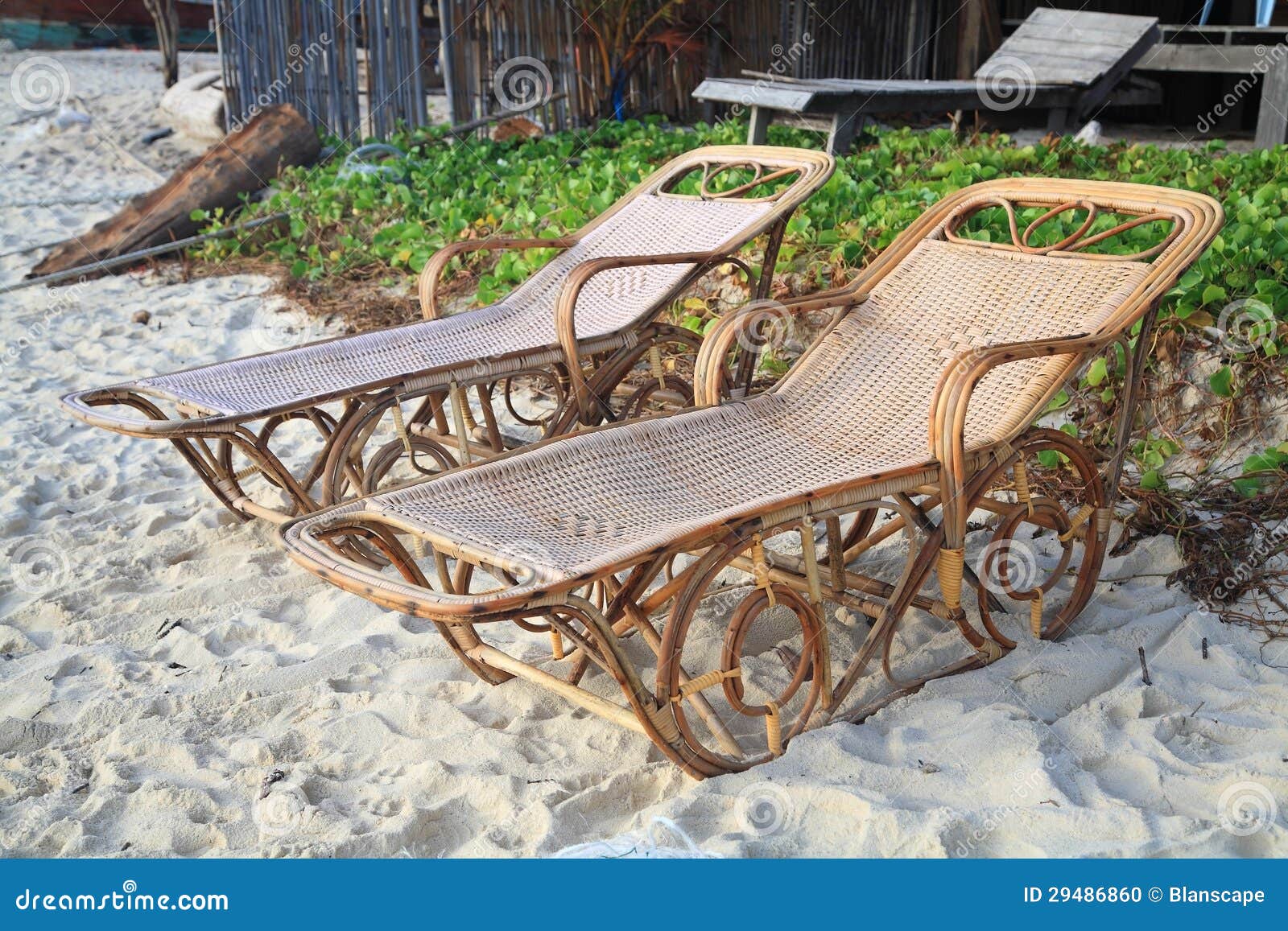 Rattan Wicker Chairs on the Beach Stock Photo - Image of seashore ...
