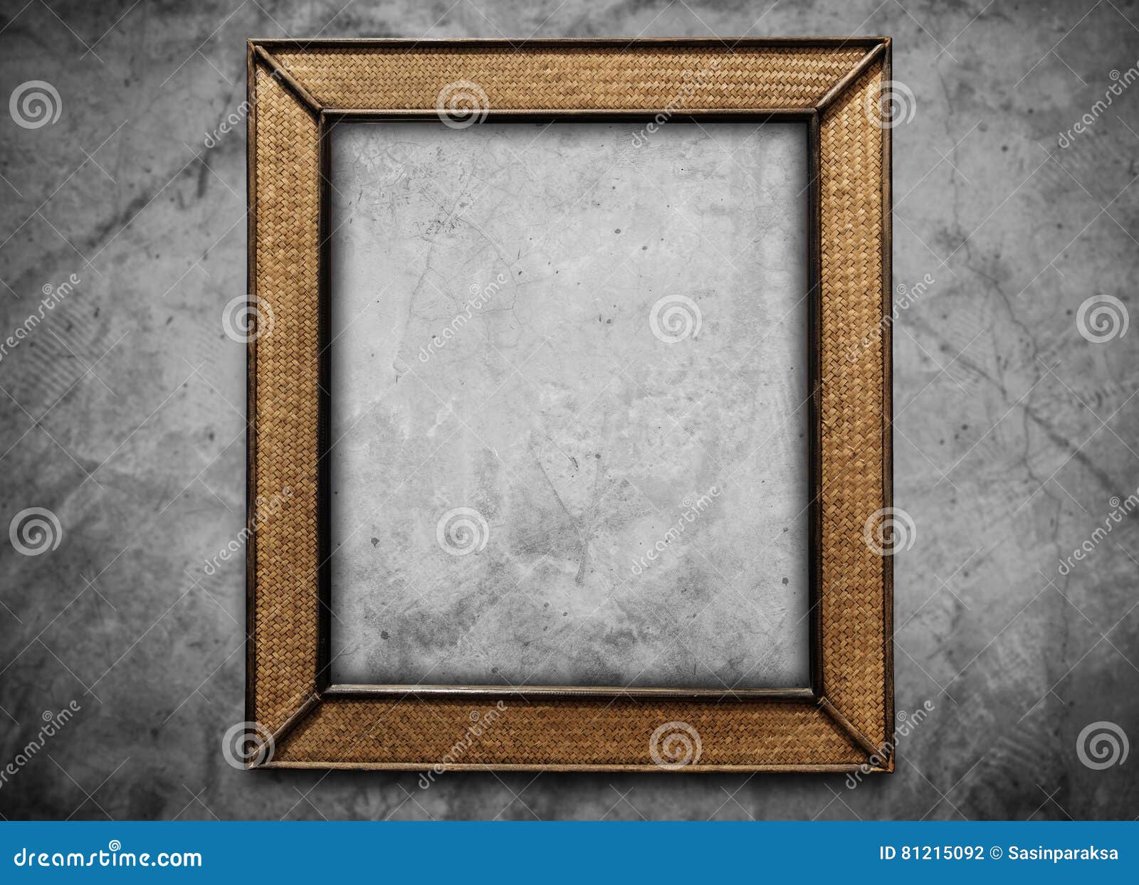 Rattan Wicker Picture Frame, on Concrete Wall Background Stock Photo ...