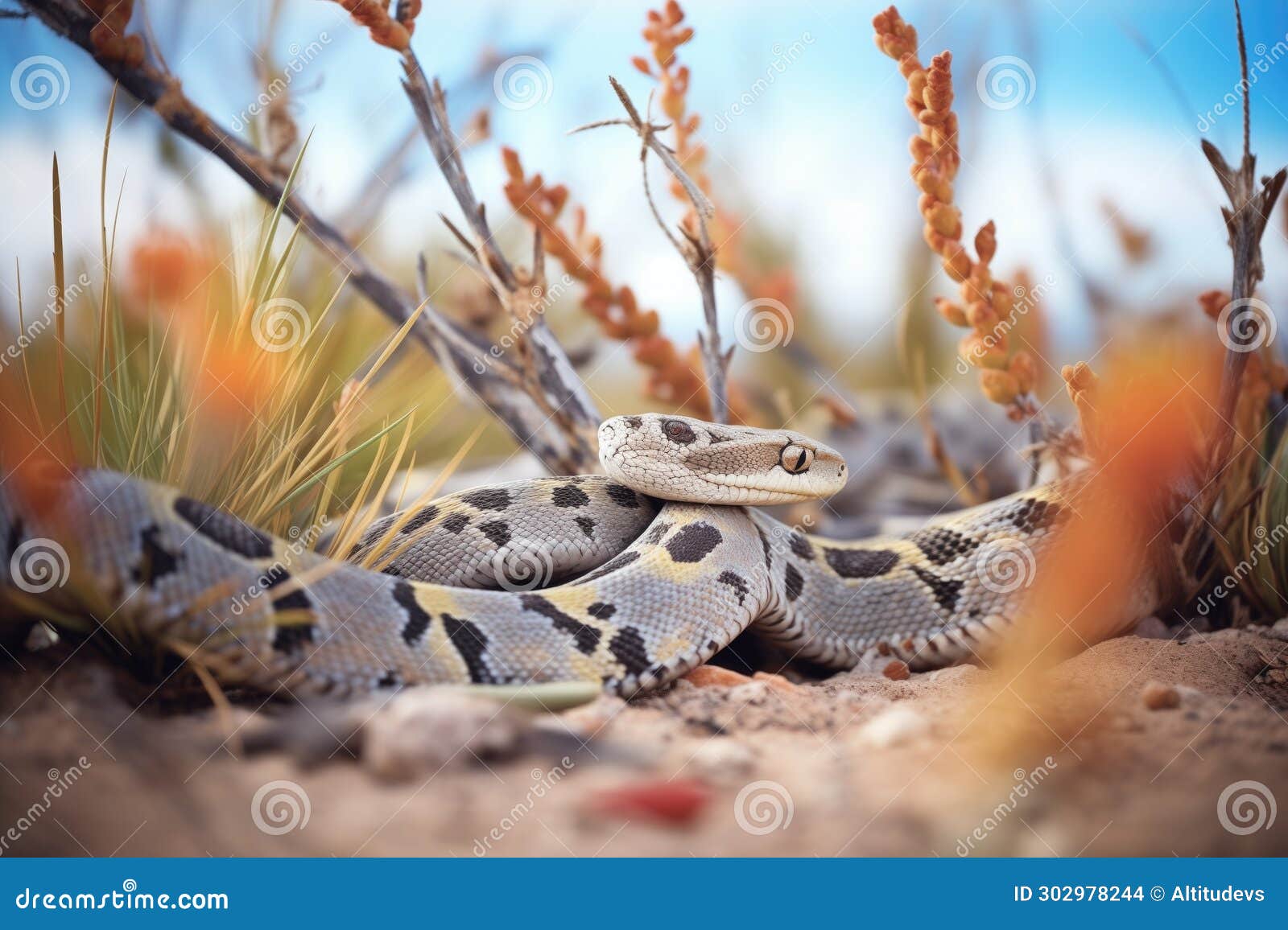 Rattlesnake Camouflage among Desert Bushes Stock Photo - Image of ...