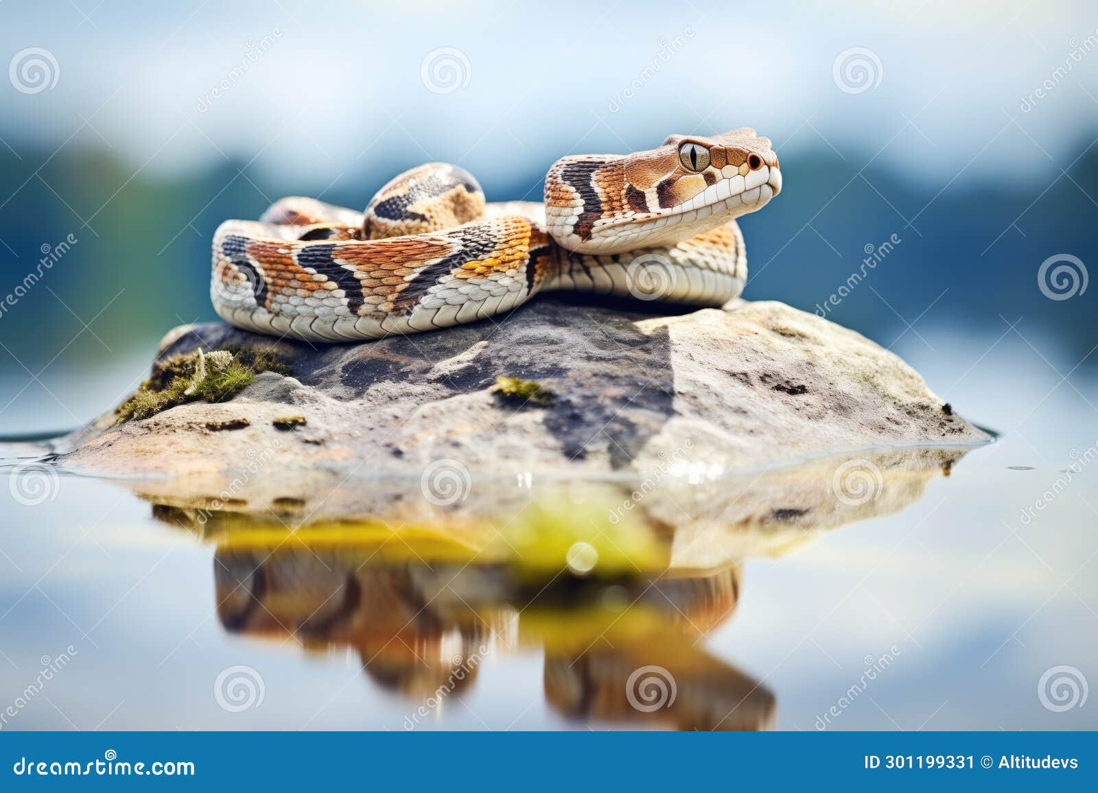 Rattlesnake Sunbathing on a Flat Rock Stock Image - Image of wildlife ...