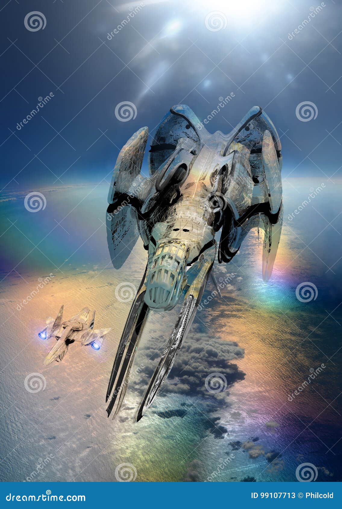 Raumschiffe und Erde stock abbildung. Illustration von planet - 99107713