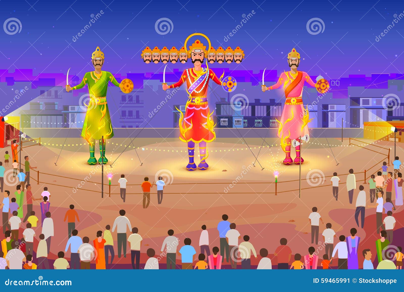 Ravana burning in Dussehra stock vector. Illustration of festival ...
