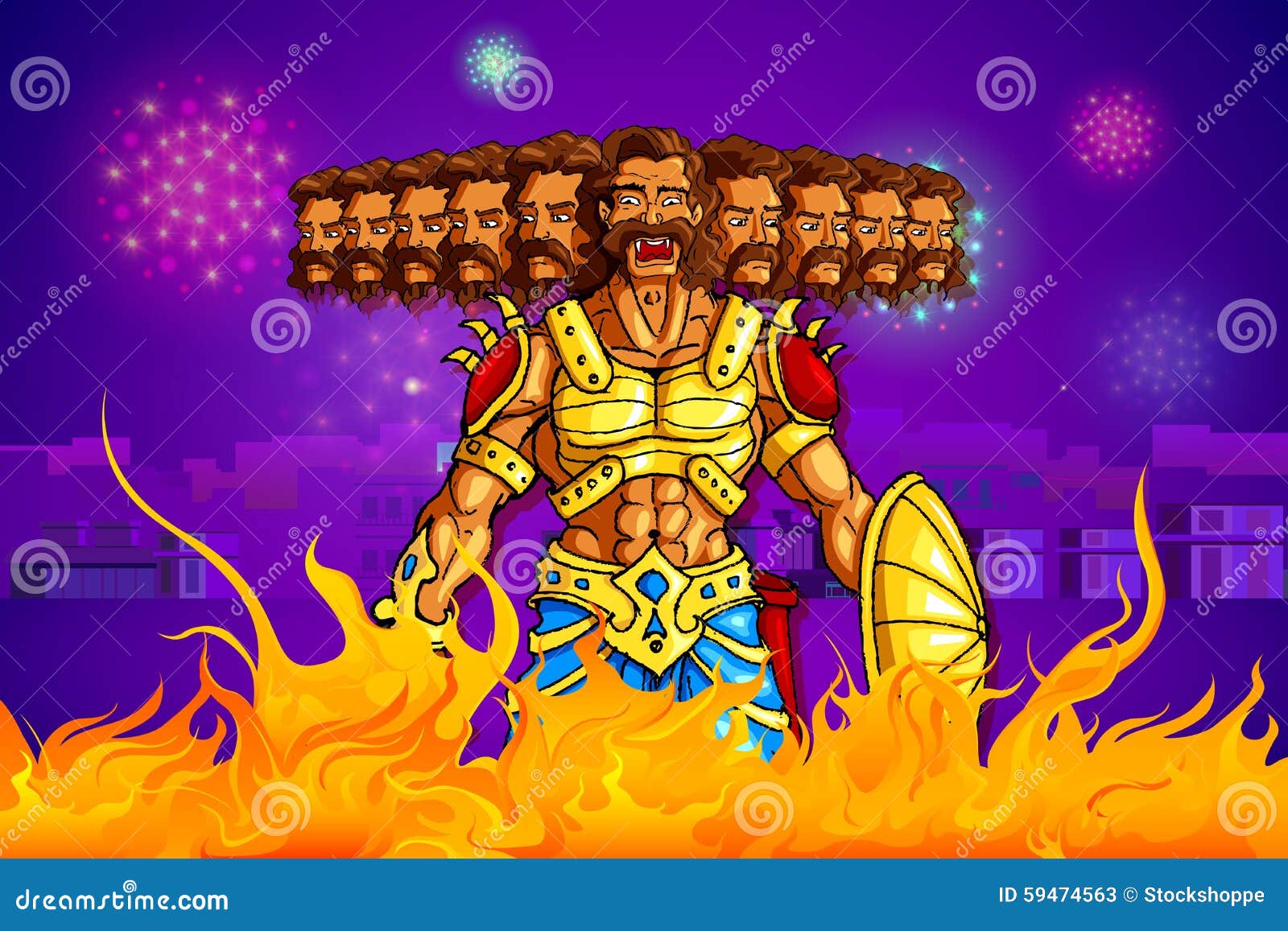 Ravana Burning In Dussehre Cartoon Vector | CartoonDealer.com #33970741
