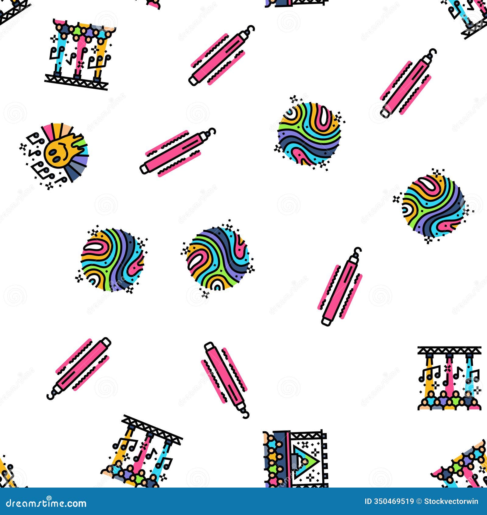 Rave Retro Party Music Seamless Pattern Vector Stock Illustration ...