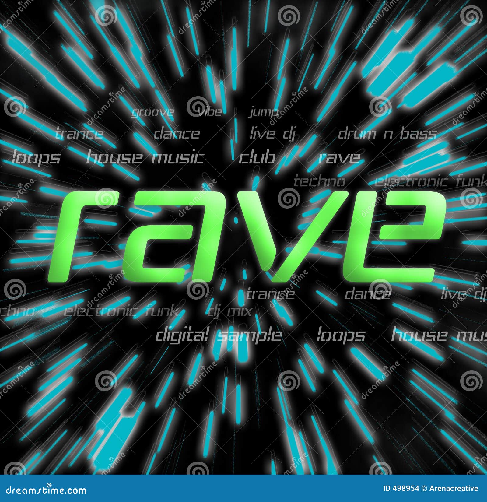 Rave -Typography Collage stock illustration. Illustration of music - 498954