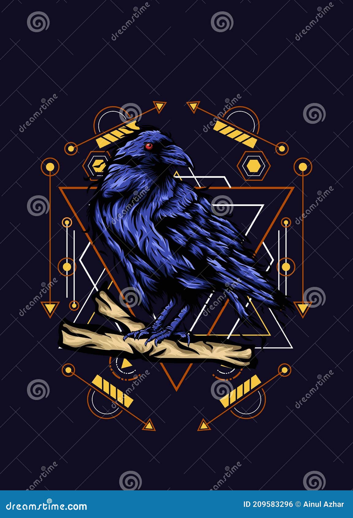 Raven, Bird Crow, Vector Illustration with Sacred Geometry Pattern ...