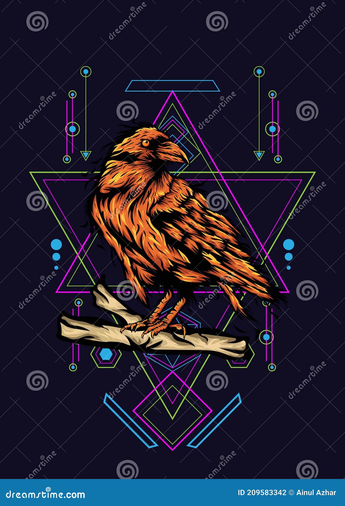 Raven, Bird Crow, Vector Illustration with Sacred Geometry Pattern ...