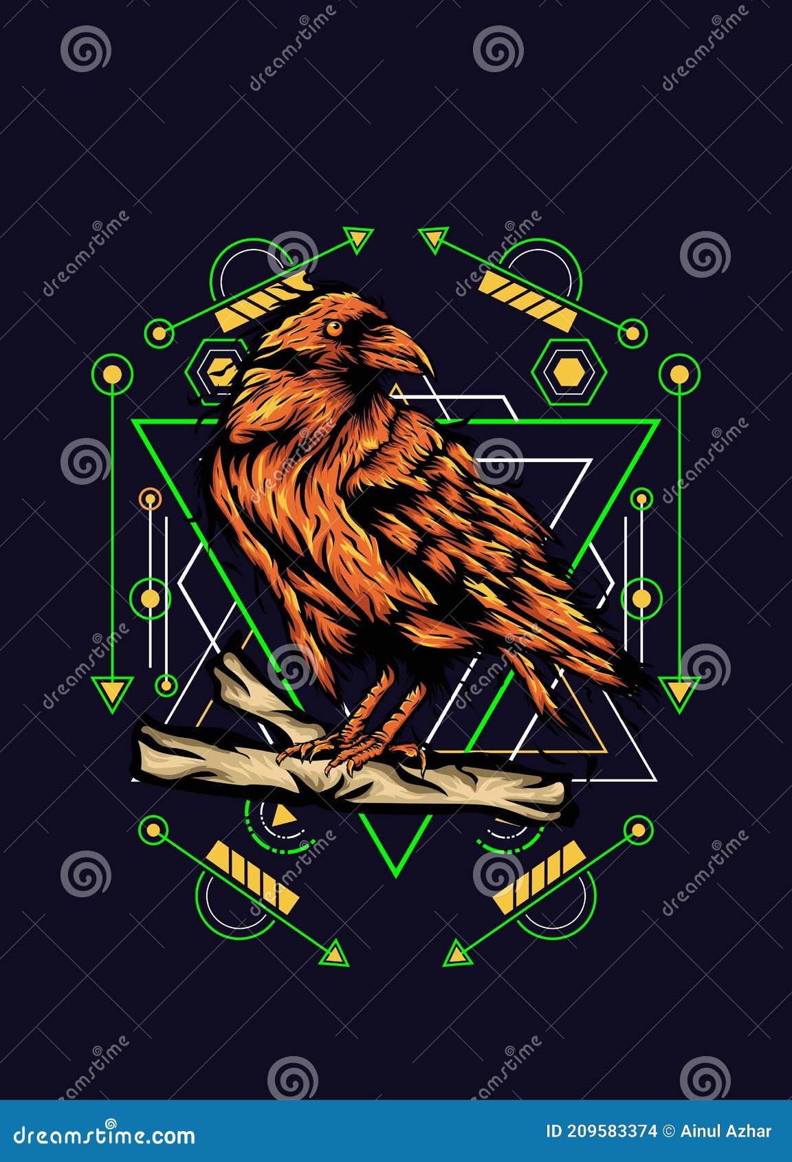 Raven, Bird Crow, Vector Illustration with Sacred Geometry Pattern ...