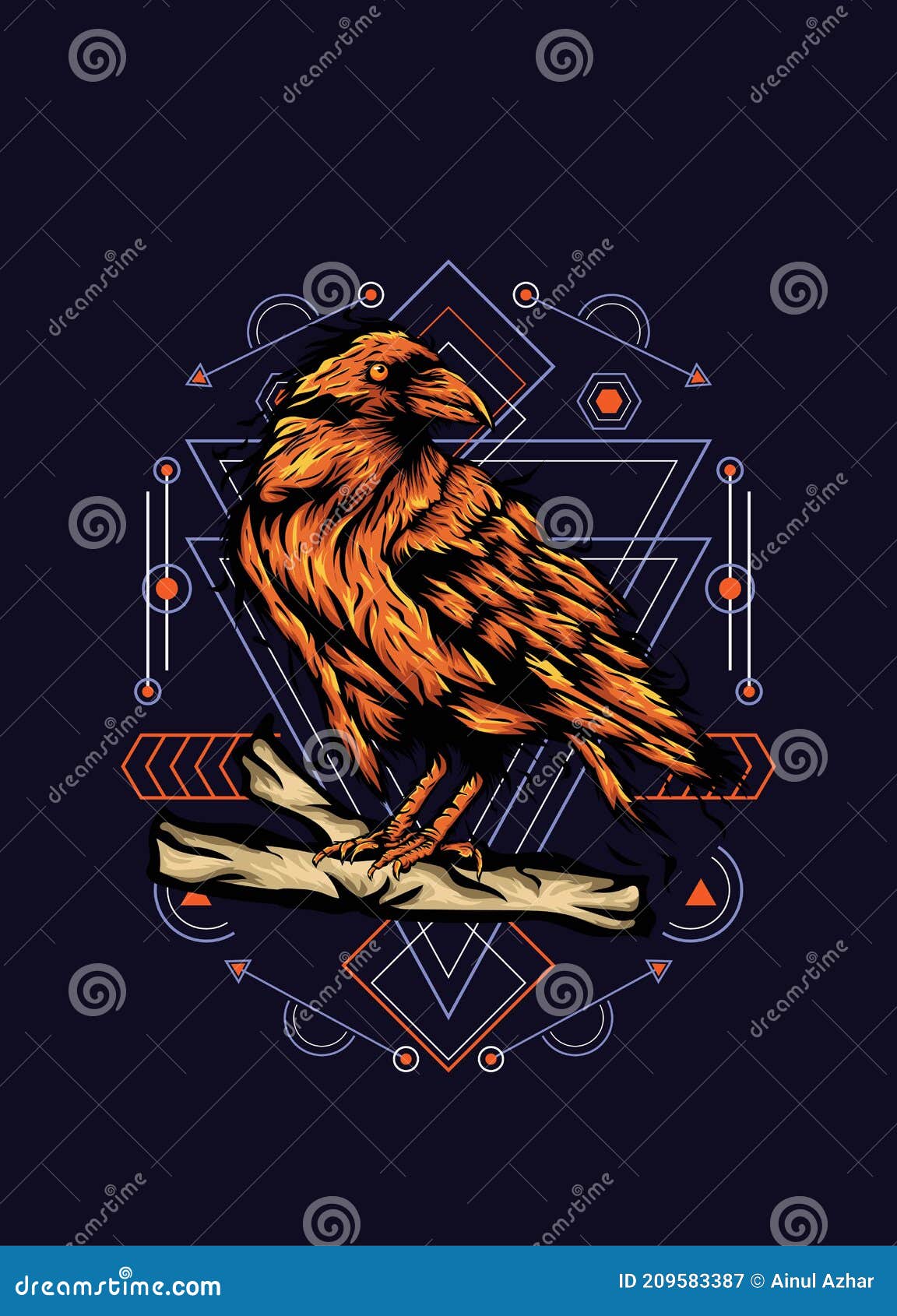 Raven, Bird Crow, Vector Illustration with Sacred Geometry Pattern ...