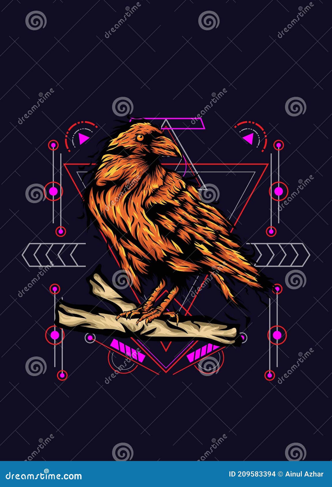 Raven, Bird Crow, Vector Illustration with Sacred Geometry Pattern ...