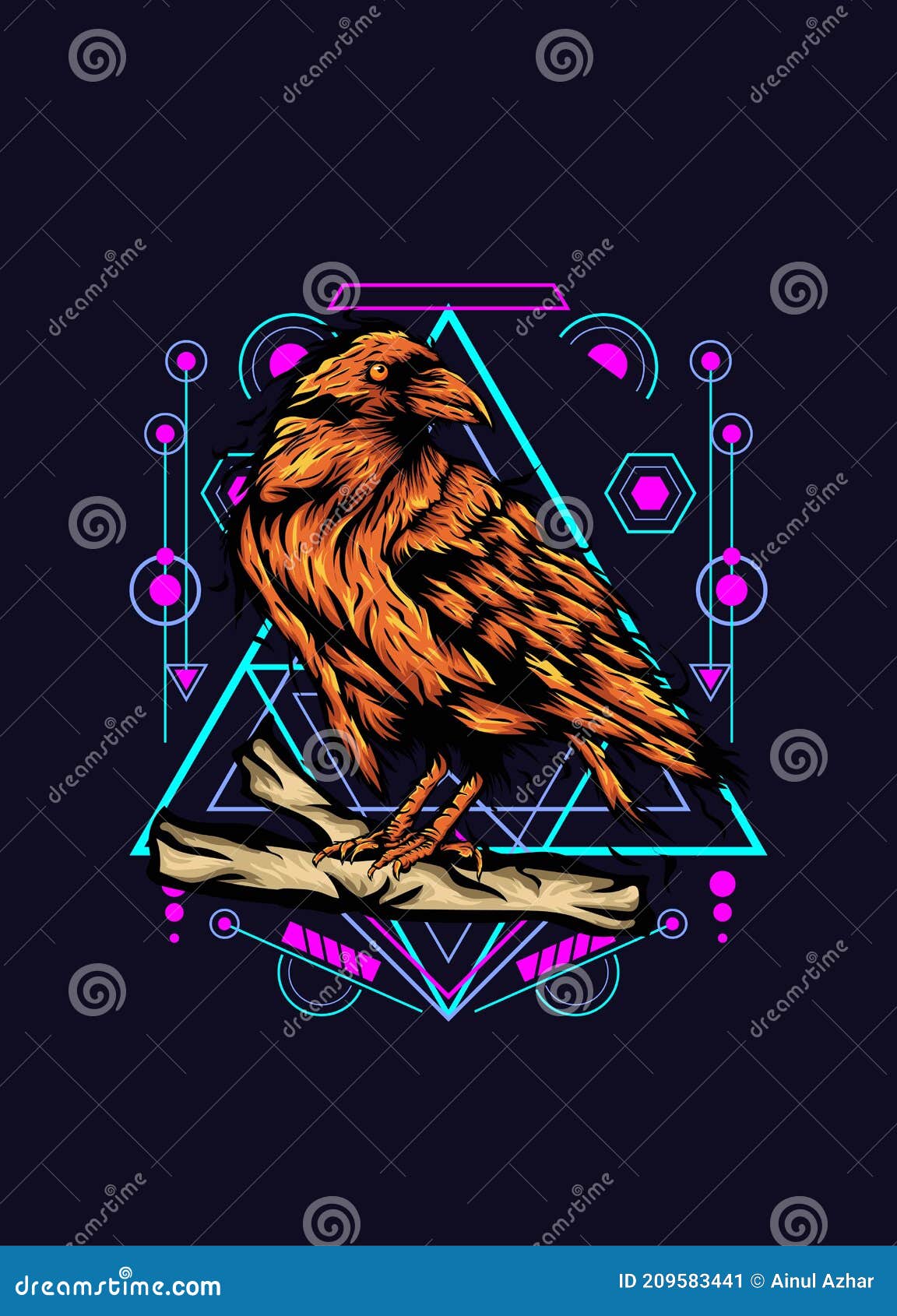 Raven, Bird Crow, Vector Illustration with Sacred Geometry Pattern ...