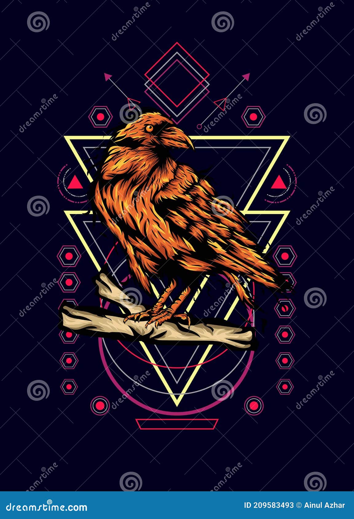 Raven, Bird Crow, Vector Illustration with Sacred Geometry Pattern ...