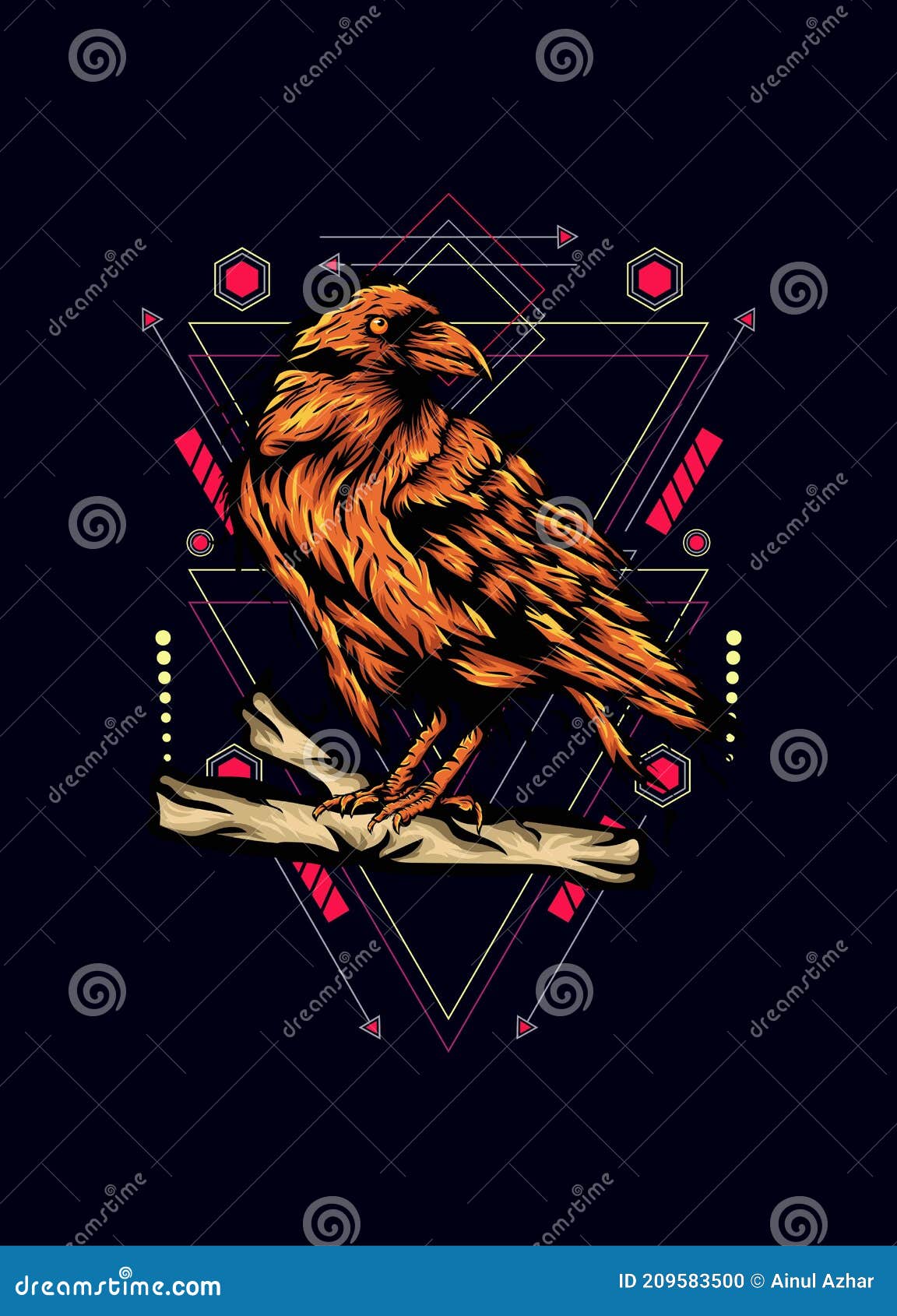 Raven, Bird Crow, Vector Illustration with Sacred Geometry Pattern ...