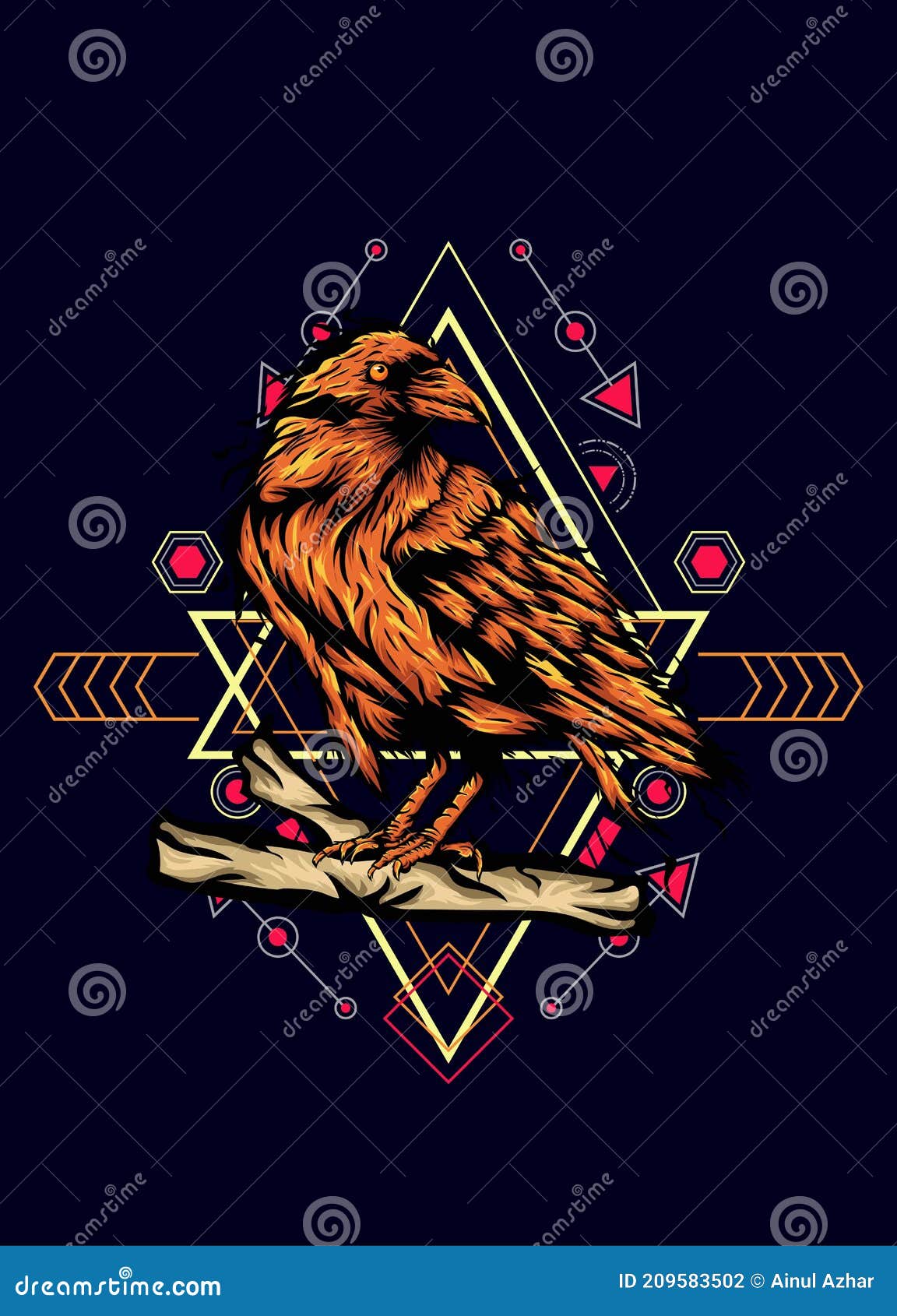 Raven, Bird Crow, Vector Illustration with Sacred Geometry Pattern ...