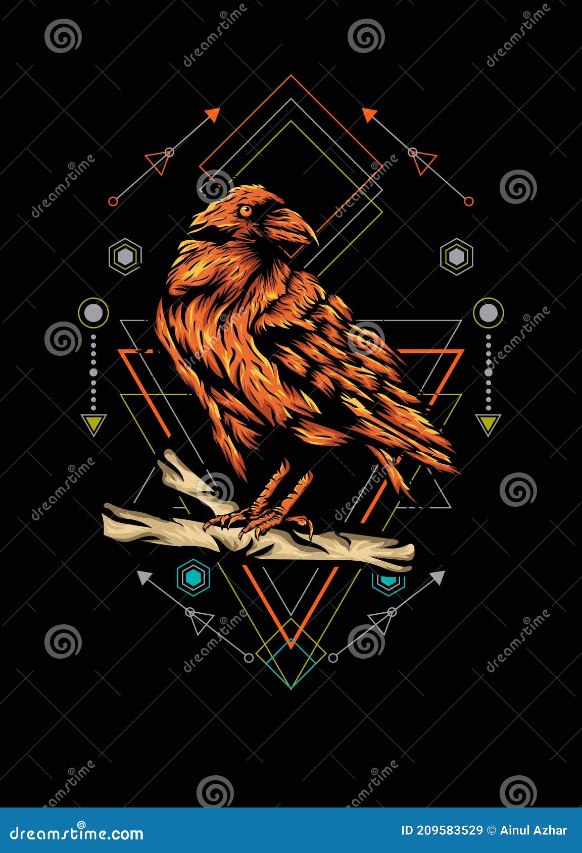 Raven, Bird Crow, Vector Illustration with Sacred Geometry Pattern ...