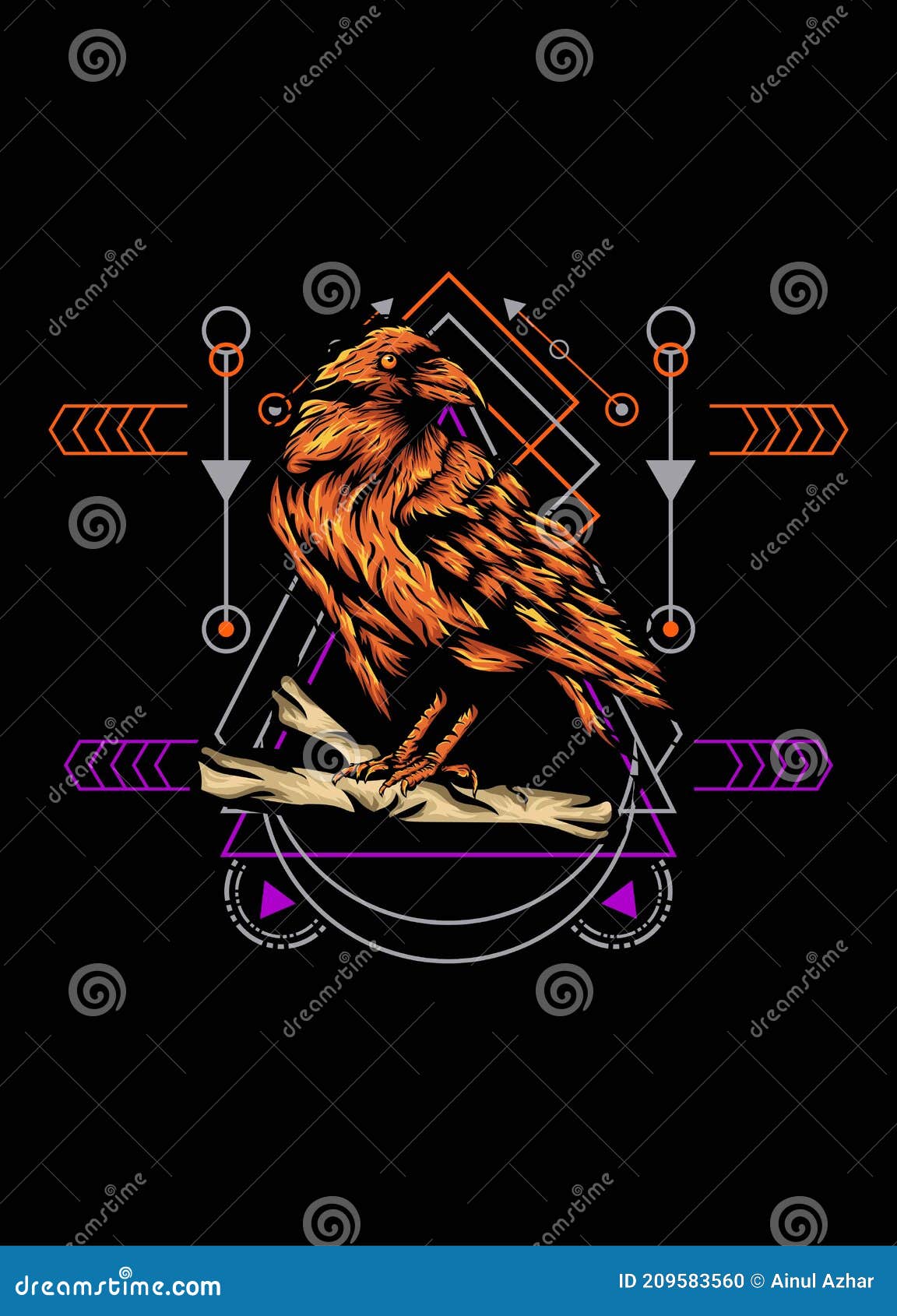 Raven, Bird Crow, Vector Illustration with Sacred Geometry Pattern ...
