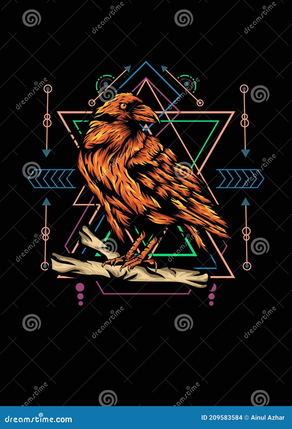 Raven, Bird Crow, Vector Illustration with Sacred Geometry Pattern ...