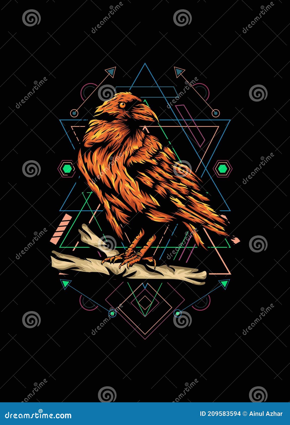 Raven, Bird Crow, Vector Illustration with Sacred Geometry Pattern ...