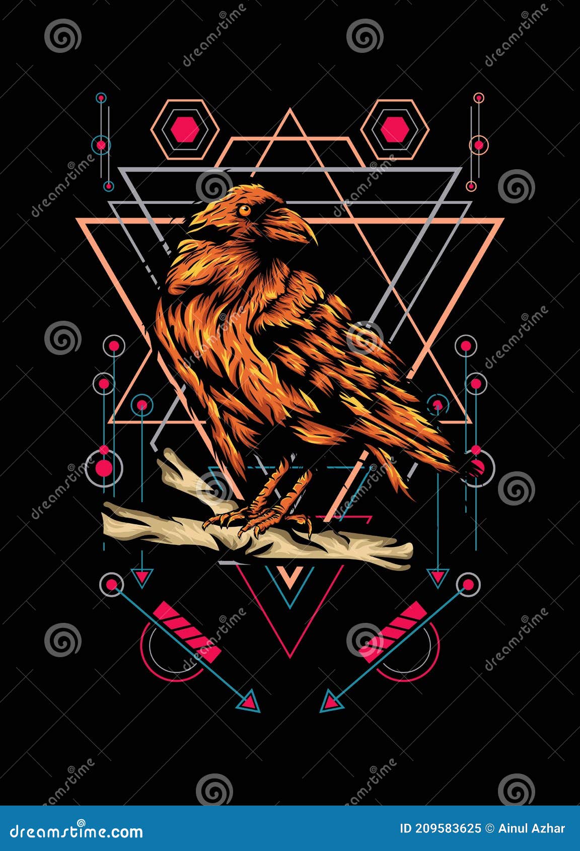 Raven, Bird Crow, Vector Illustration with Sacred Geometry Pattern ...