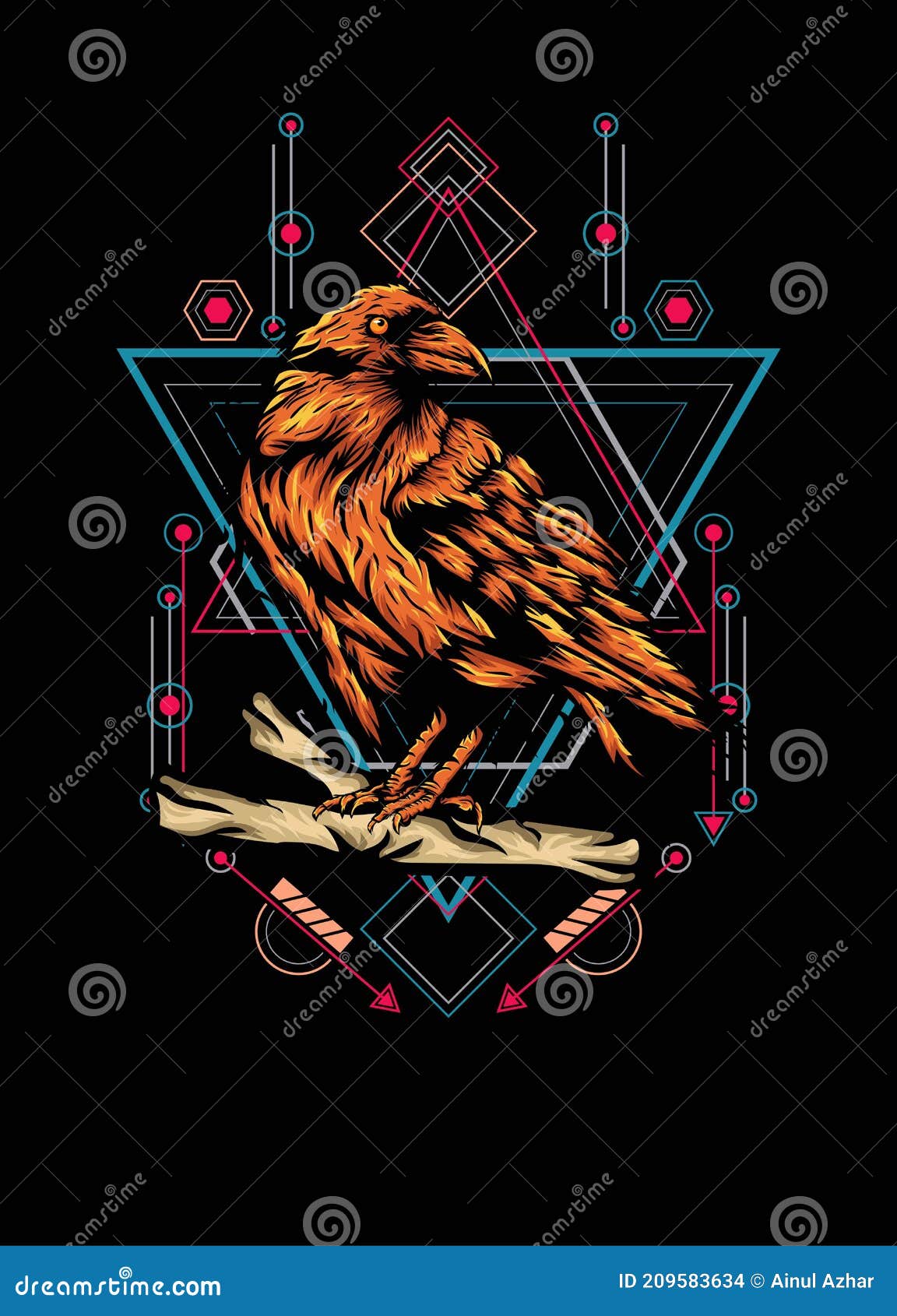 Raven, Bird Crow, Vector Illustration with Sacred Geometry Pattern ...