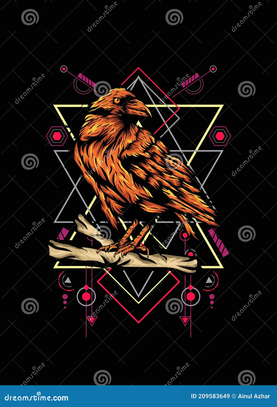 Raven, Bird Crow, Vector Illustration with Sacred Geometry Pattern ...
