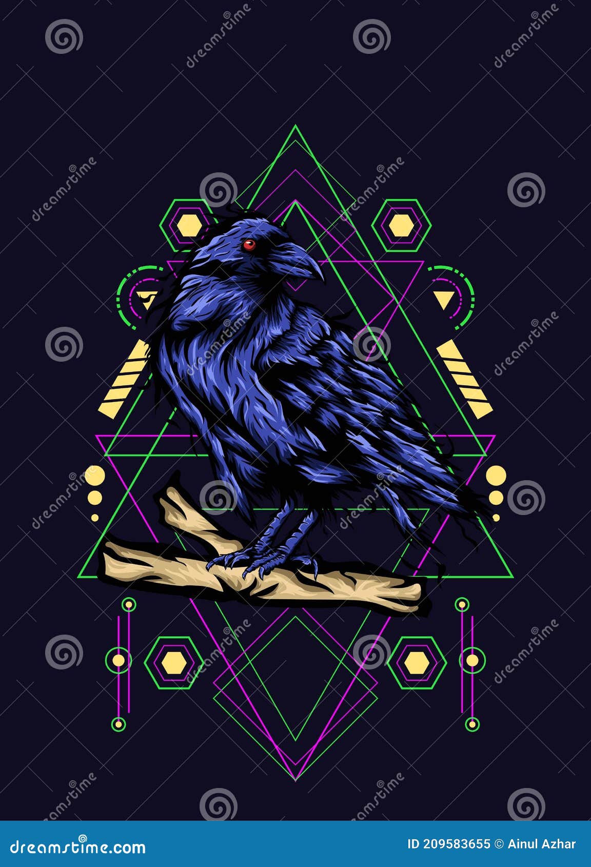 Raven, Bird Crow, Vector Illustration with Sacred Geometry Pattern ...