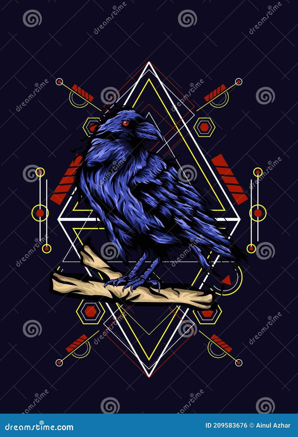 Raven, Bird Crow, Vector Illustration with Sacred Geometry Pattern ...