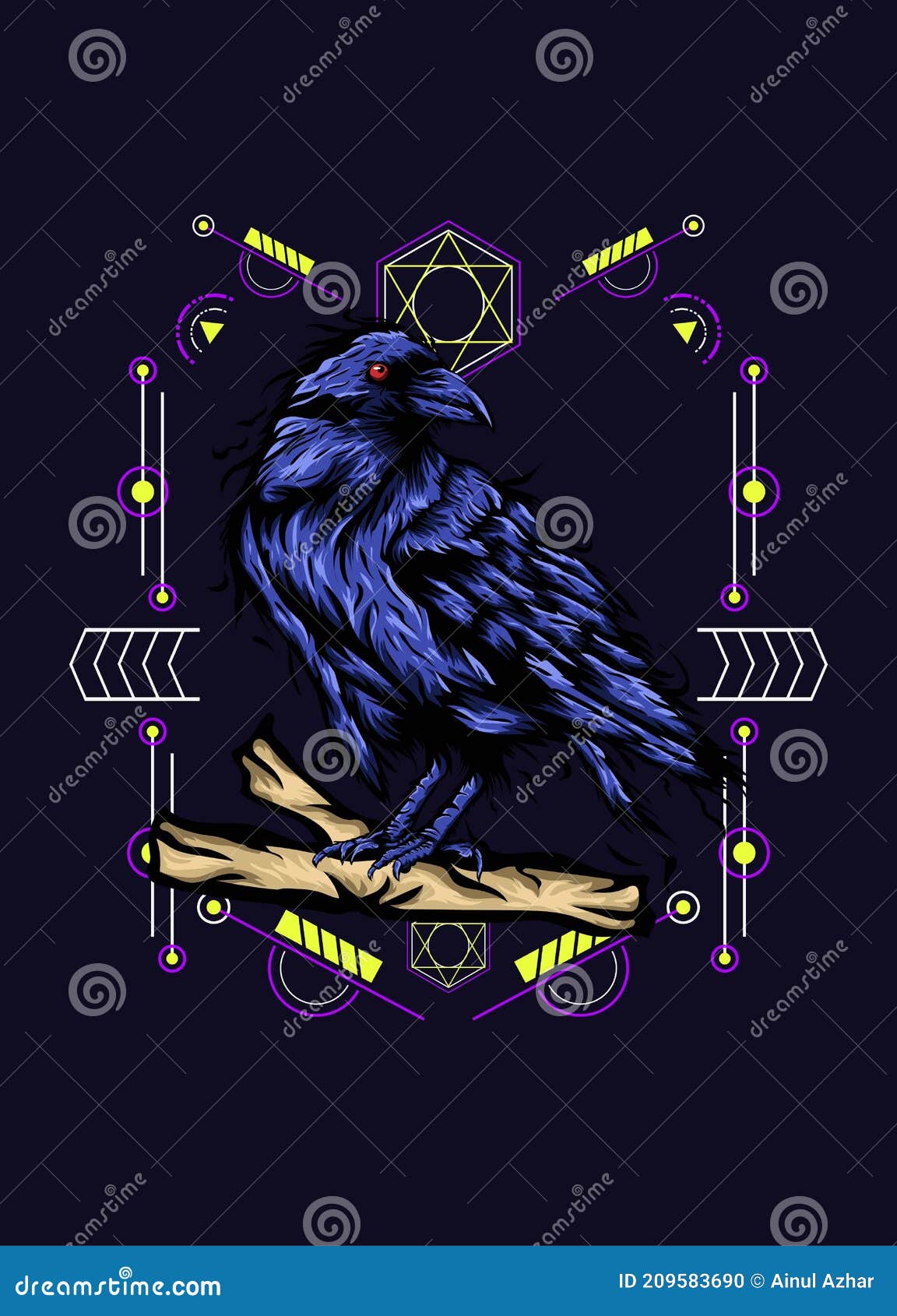 Raven, Bird Crow, Vector Illustration with Sacred Geometry Pattern ...