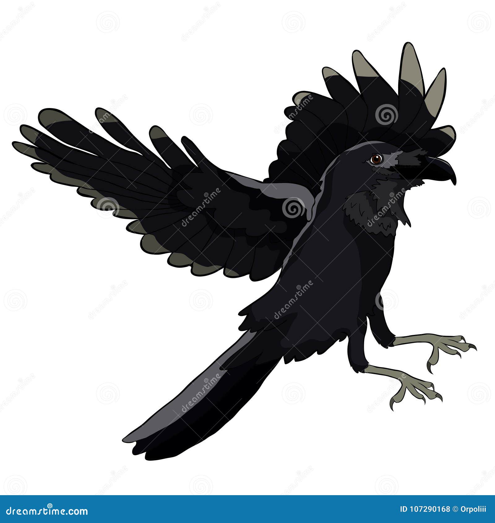 Raven Bird with Wings Black Flies. Vector Illustration Stock Vector ...