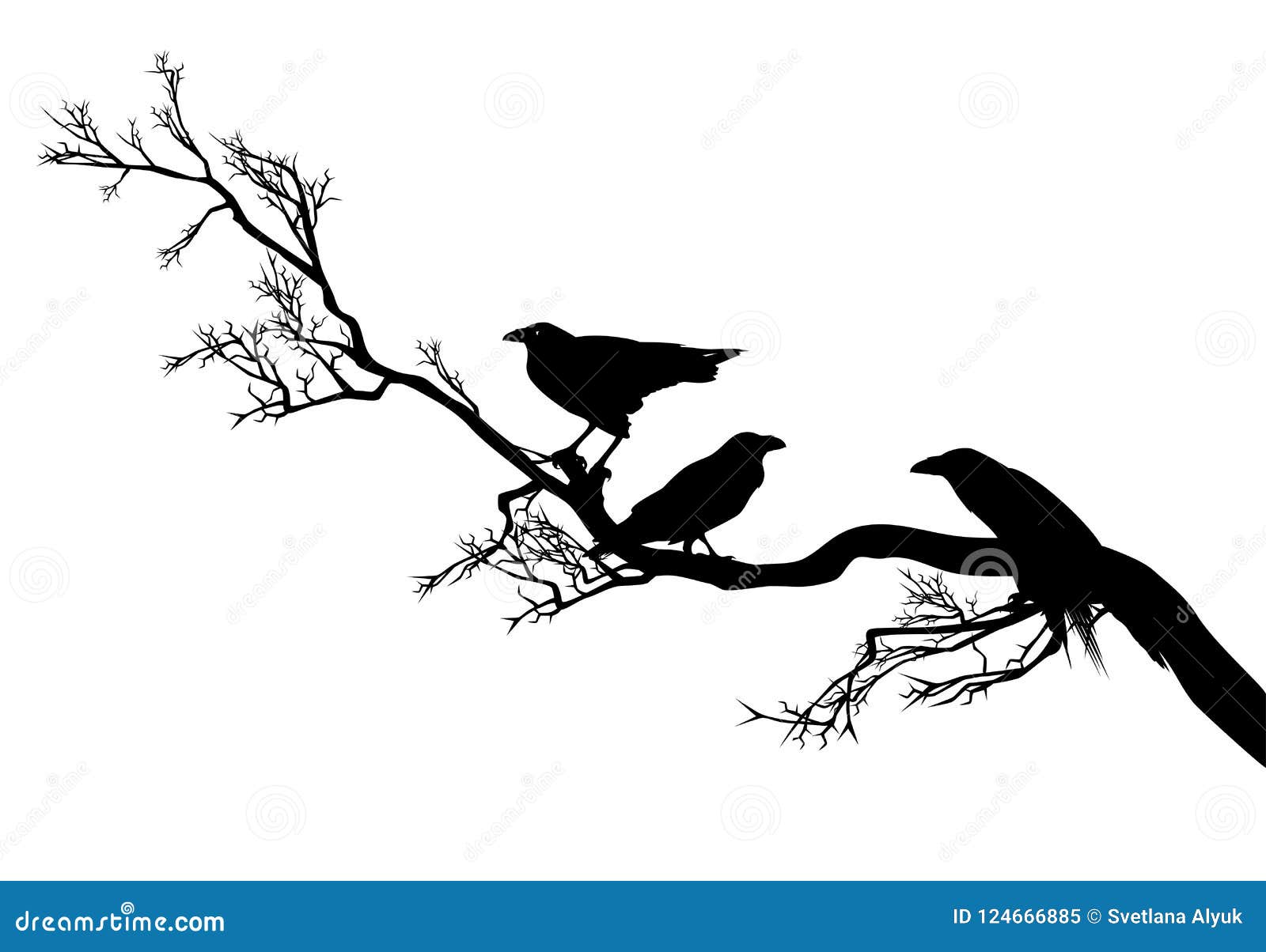 Raven Birds on Tree Branch Silhouette Design Stock Vector ...