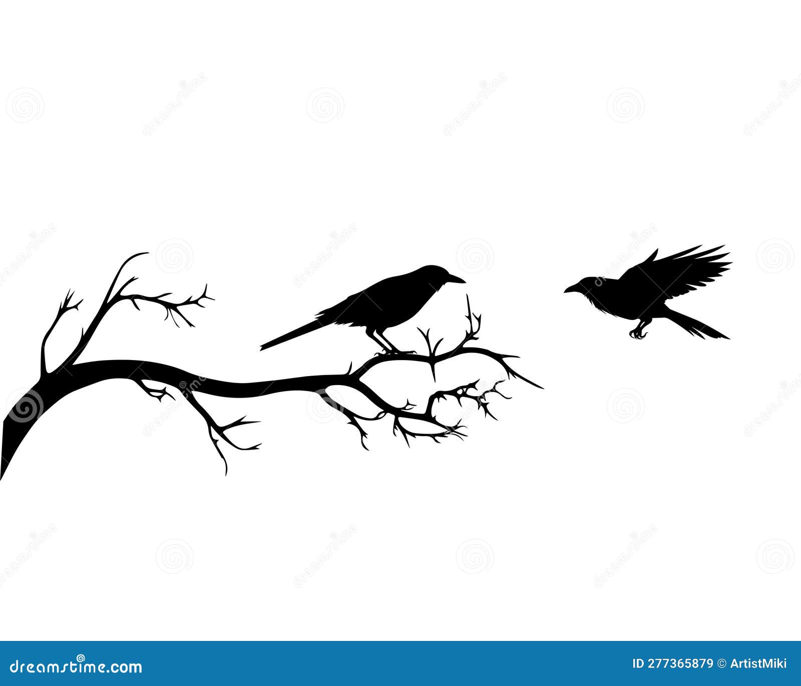 Raven Bird on Branch, Vector Stock Vector - Illustration of print ...