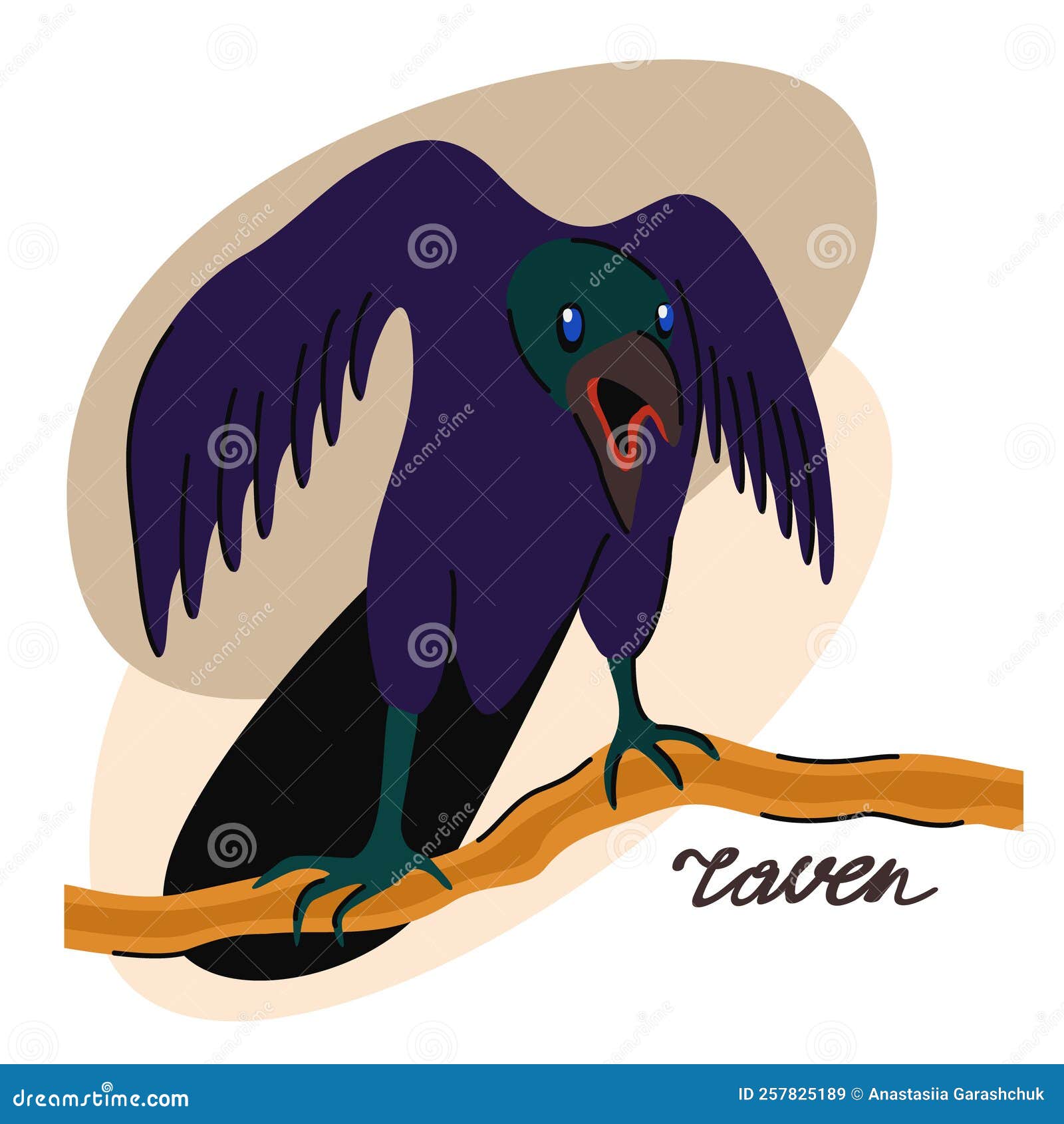 Raven on the Branch. Vector Isolated Illustration. Stock Vector ...