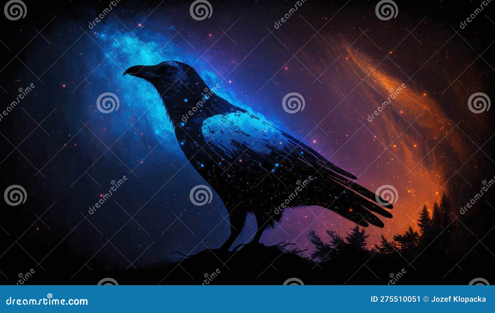 Raven in Cosmic Space. Gnerative Ai. Stock Illustration - Illustration ...