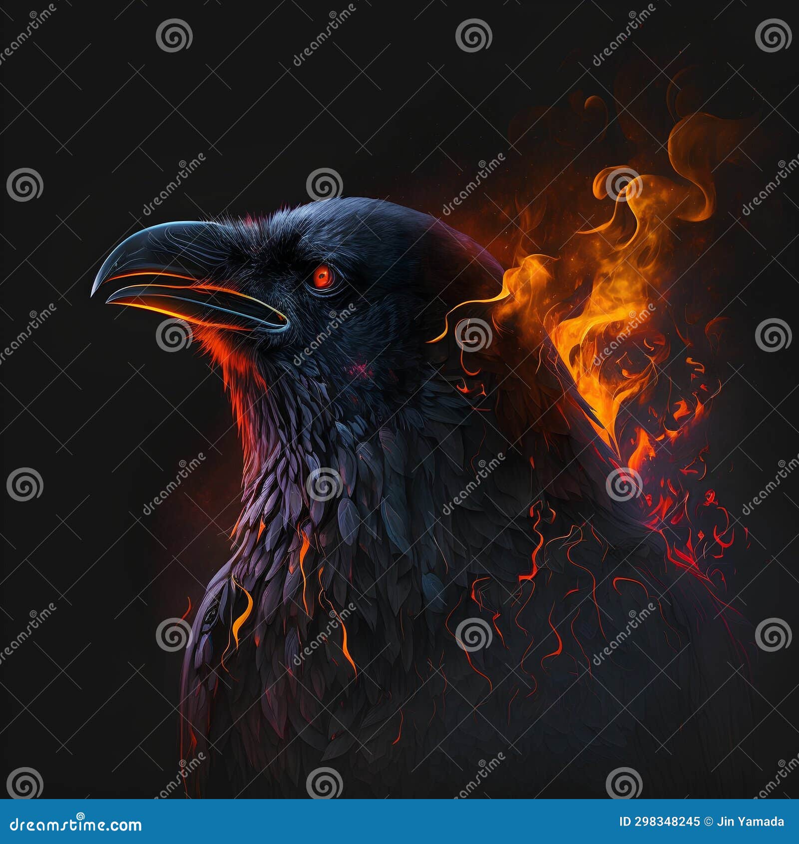 Raven On Fire: Dark Yellow And Light Bronze Crow Illustration For ...