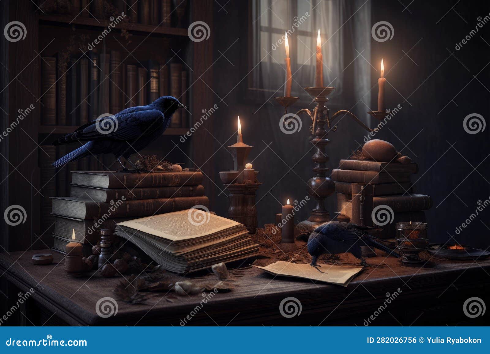 Raven History Ancient Library. Generate Ai Stock Illustration ...