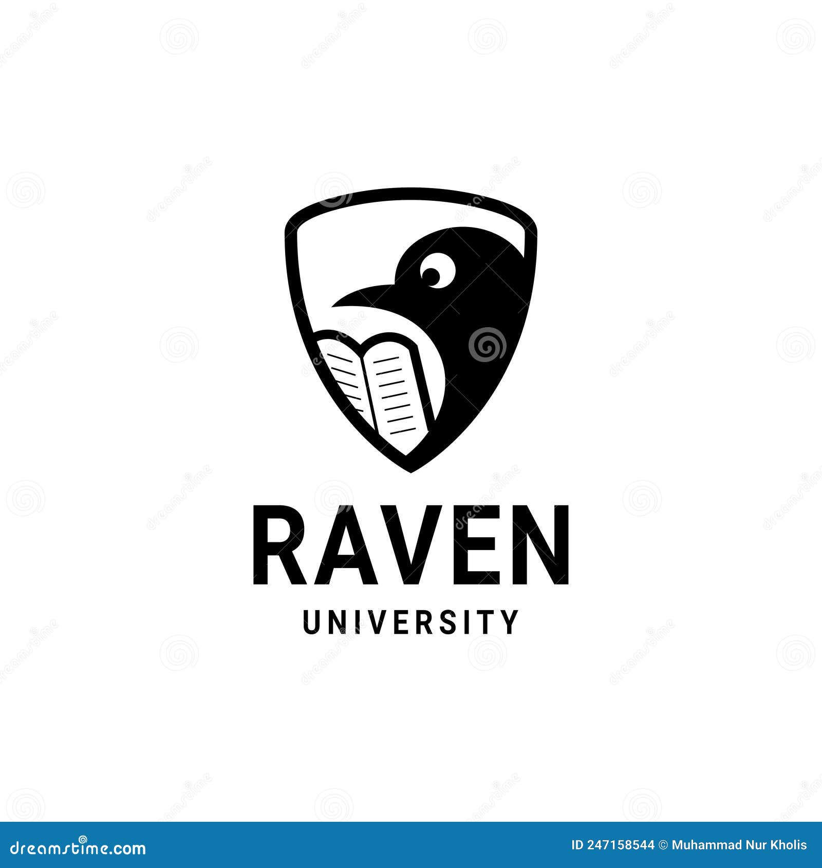 Raven Icon Shaped with Book and Shield Logo Design Illustration Stock ...