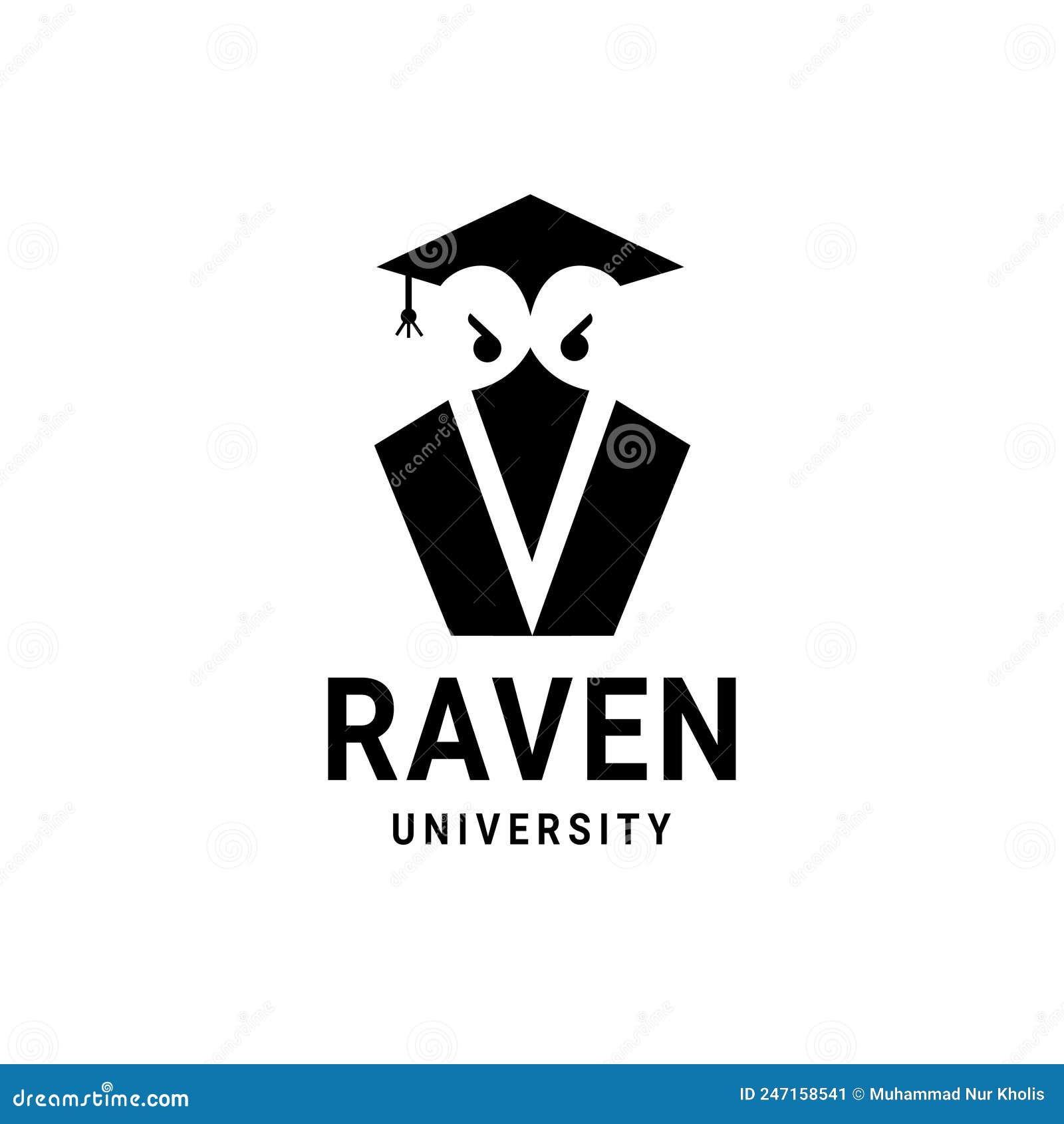 Raven Icon Shaped With Graduation Cap Logo Design Illustration Cartoon ...