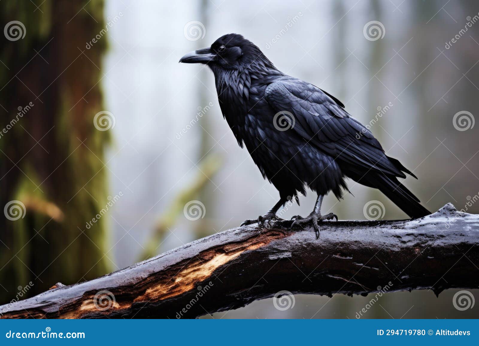A Raven Perched on a Dead Tree Branch Stock Photo - Image of solitary ...