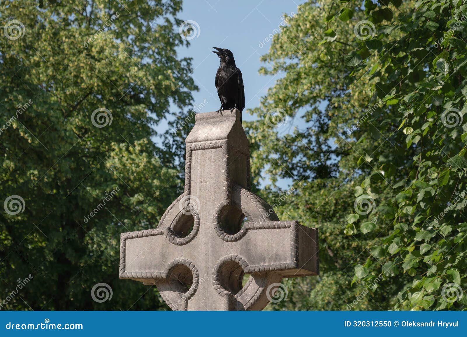 A Raven Sits on a Celtic Cross Stock Photo - Image of ancient ...